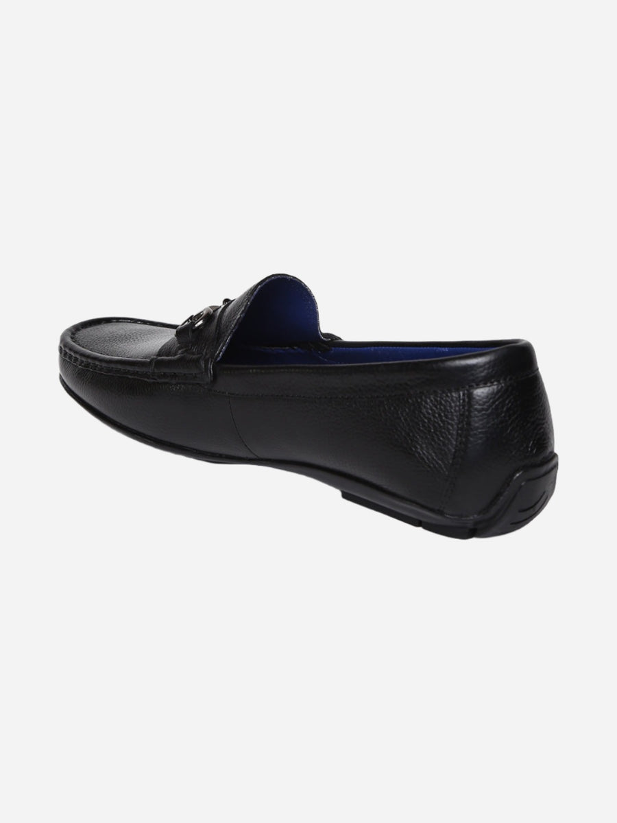Masabih Genuine Milled Leather Black Mocassin Shoes with Saddle Ornume